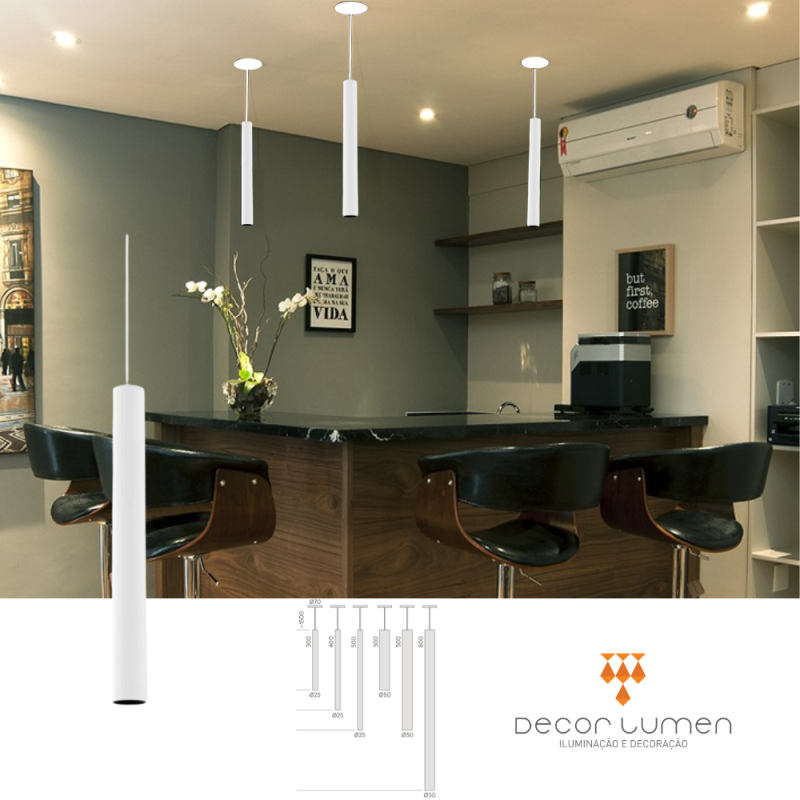 Pendente Orion Nano Tubo Branco 30cm 6W 2700K Interlight